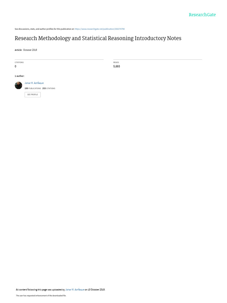 Research Methodology & Statistical Notes | PDF | Skewness | Experiment