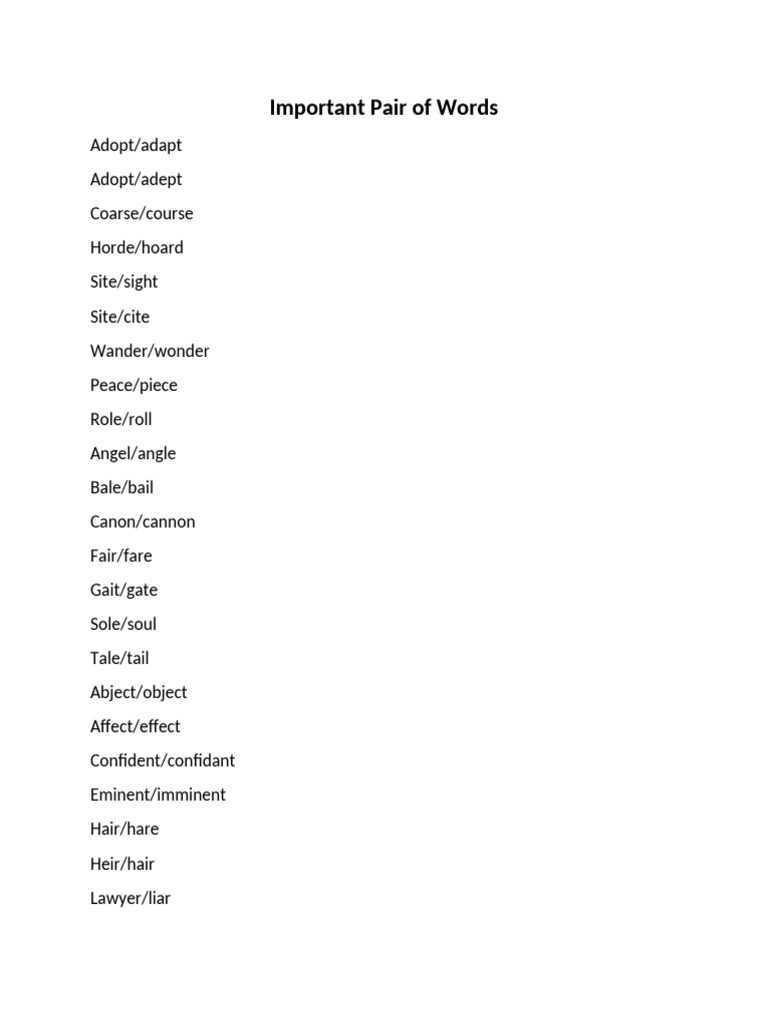 Commonly Confused Word Pairs | PDF