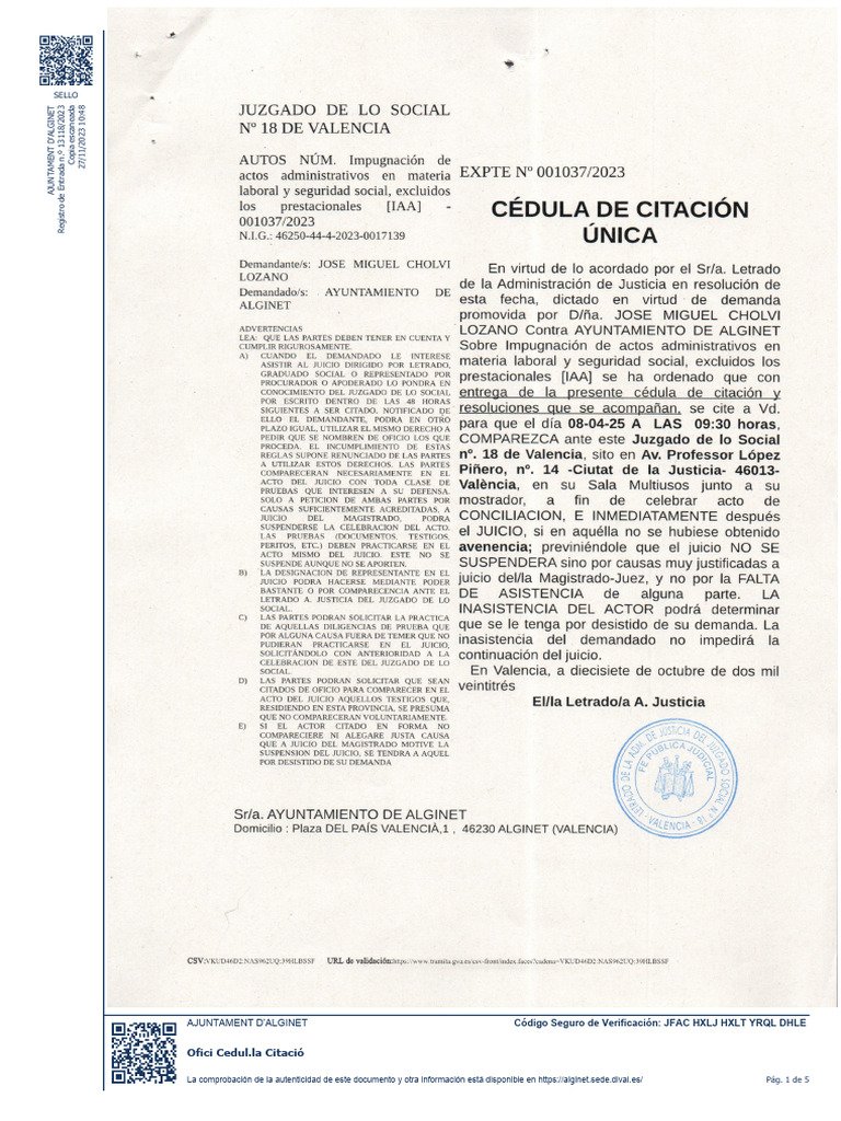 Ofici Cedulla Citacio | PDF