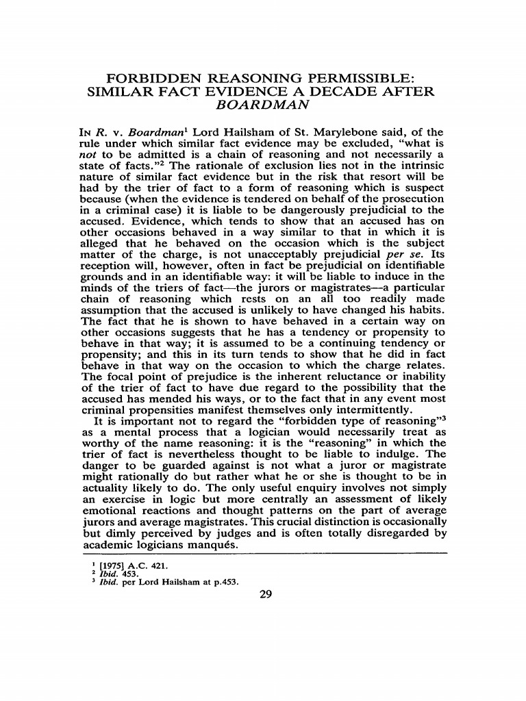 Modern Law Review - January 1985 - Carter - FORBIDDEN REASONING PERMISSIBLE SIMILAR FACT ...