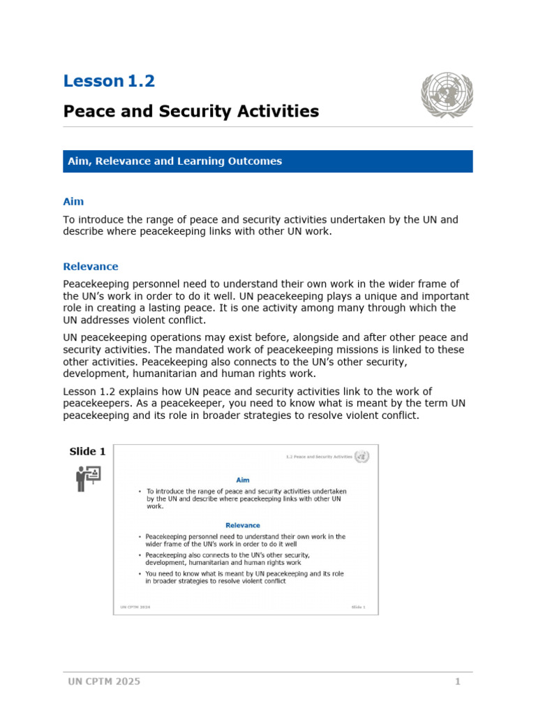 M1 - Lesson 1.2 Peace and Security Activities - Lesson | PDF ...