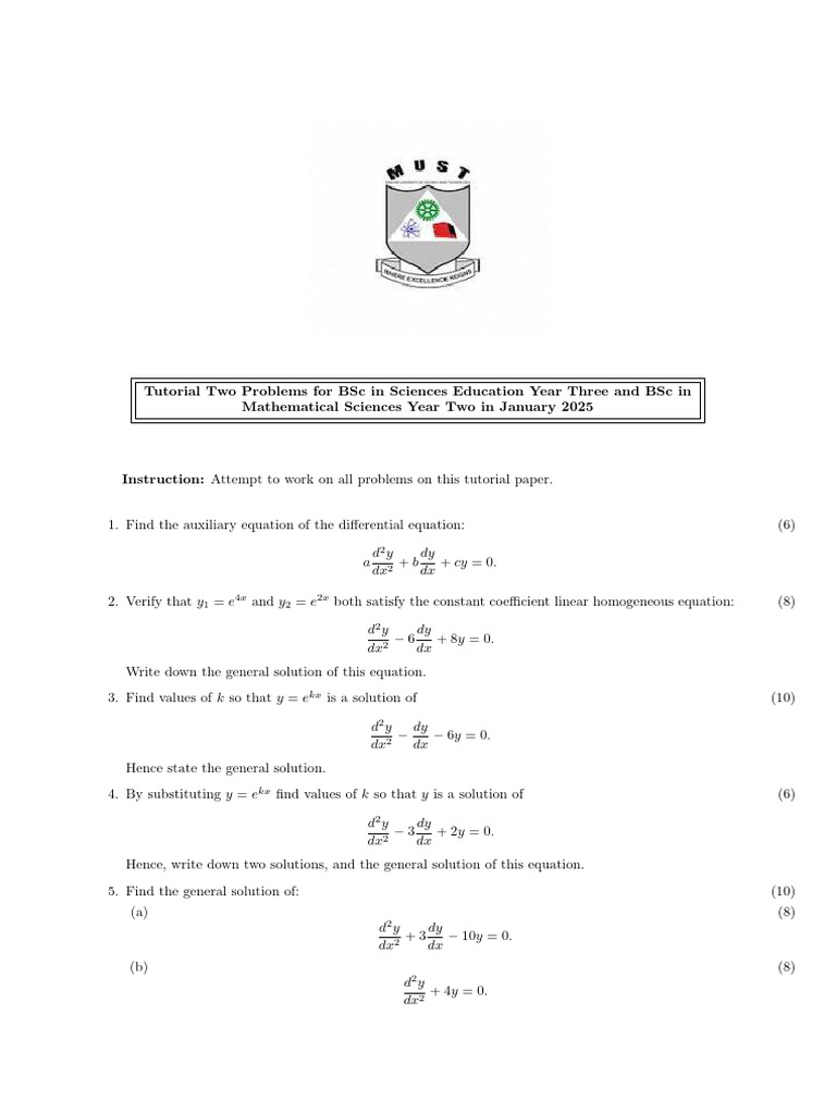 Second Order Differential Equations Tutorials | PDF | Oscillation | Mechanics
