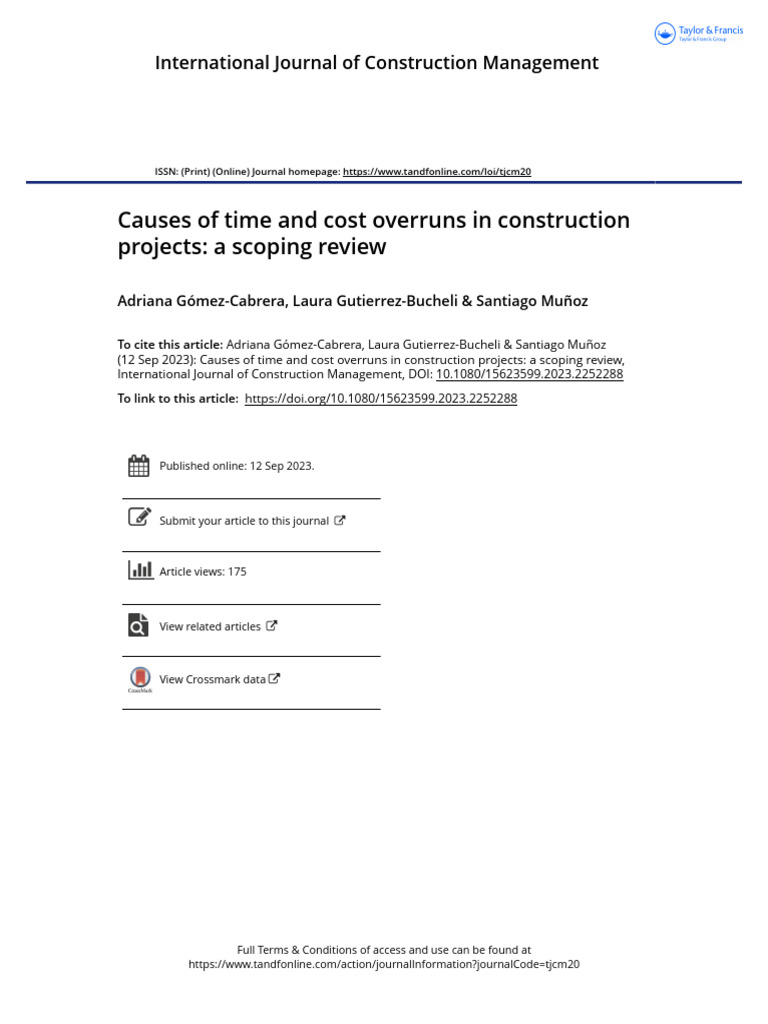Causes of Time and Cost Overruns in Construction Projects A Scoping ...