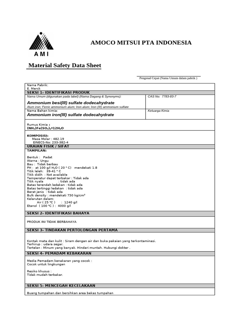 Ammonium Iron (III) Sulfate Dodecahydrate | PDF
