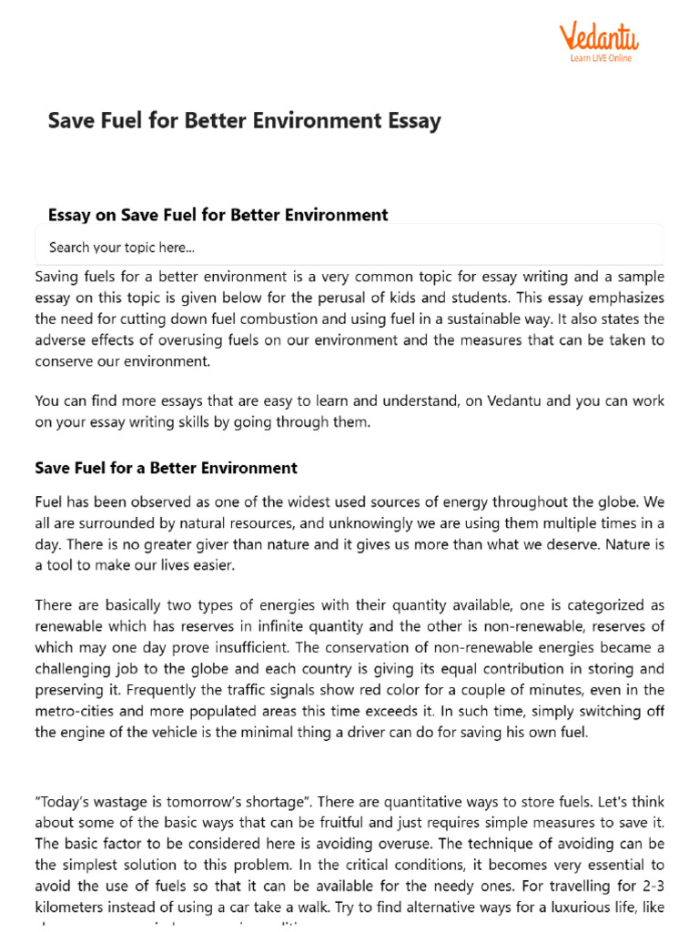 Save Fuel For Better Environment Essay | PDF