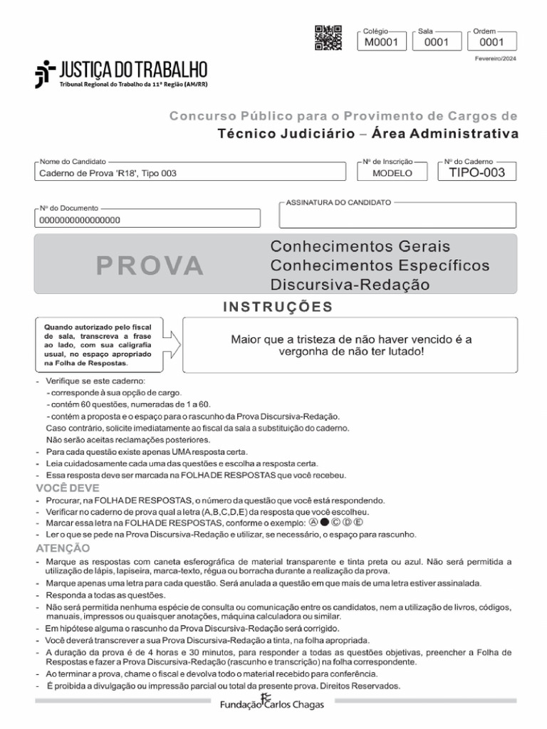 FCC - 2024 - TRT - 11 Região (AM e RR) - Técnico Administrativo - Área ...