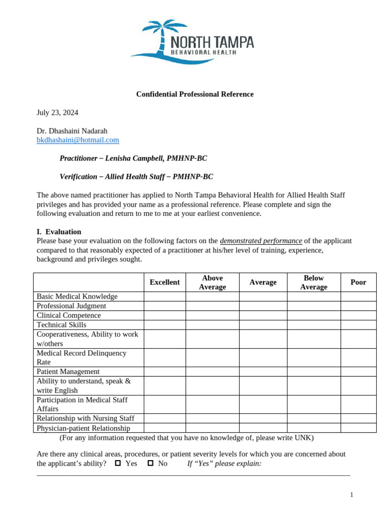 Allied Health Evaluation.professional Reference CAMPBELL-NADARAJAH ...