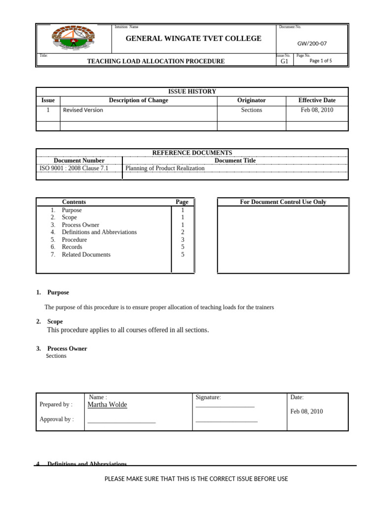 Teaching load allocation Procedure | PDF | Vocational Education