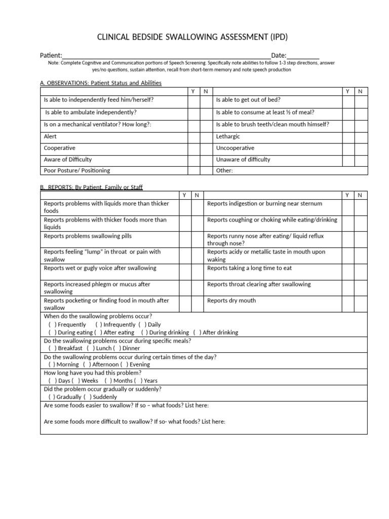 Bedside-Dysphagia-Evaluation IPD | PDF | Tongue | Mouth