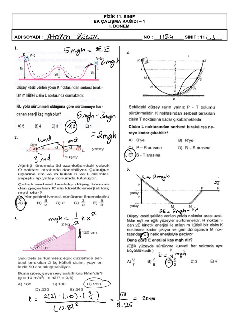 11th Grade Physics Practice Worksheet | PDF