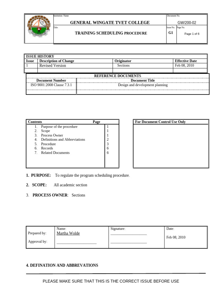 Training Scheduling Procedure Guide | PDF