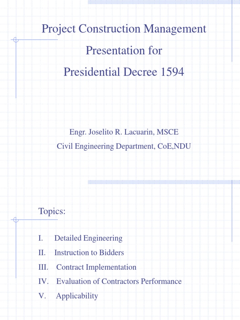 PD 1594 | PDF | Construction Bidding | Social Institutions