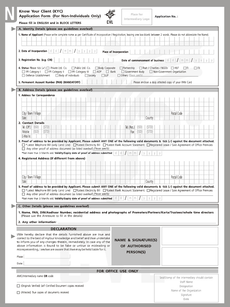 KYC - Forms New Non Individuals | PDF
