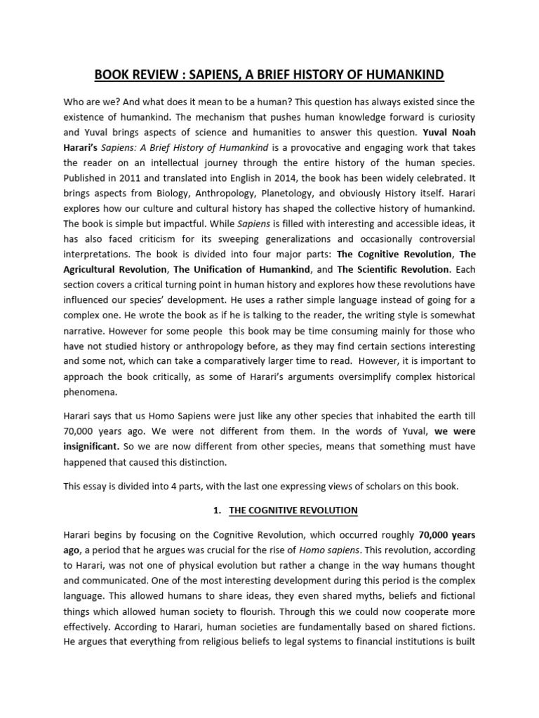 Book Review Sapiens, A Brief History of Humankind | PDF | Human ...