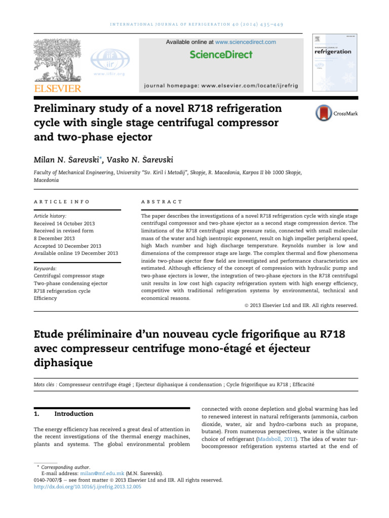 R718 Novel Refrigeration Cycle With 1 Stage Compressor and 2 Stage ...