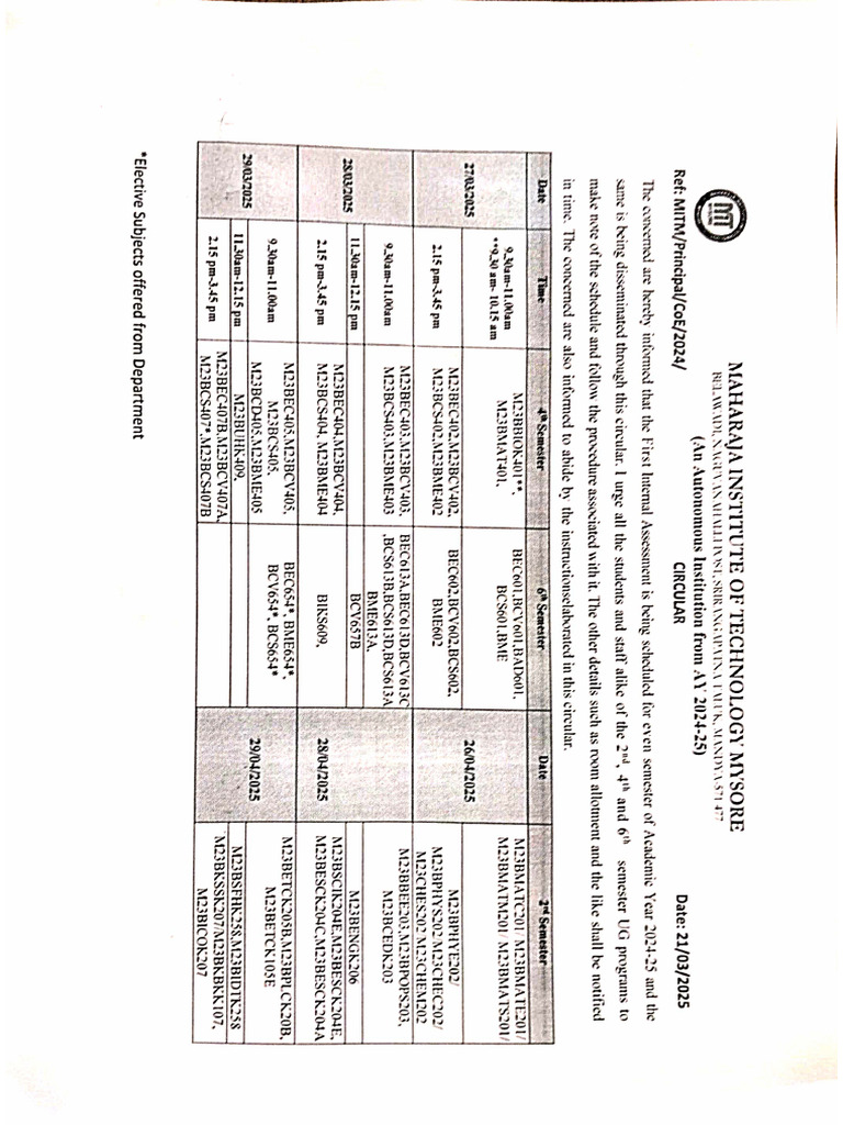 2nd Sem 4 Sem 6 Sem IA Time Table | PDF