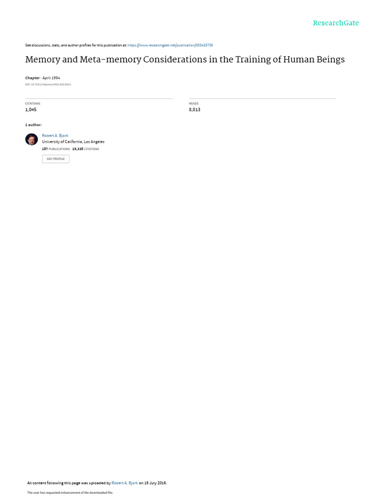 Memory and Meta-Memory Considerations in The Training of Human Beings | PDF | Recall (Memory ...