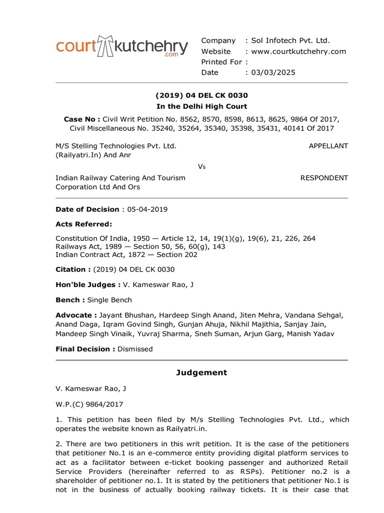 M - S Stelling Technologies Pvt. Ltd. (Railyatri - In) and Anr Vs ...