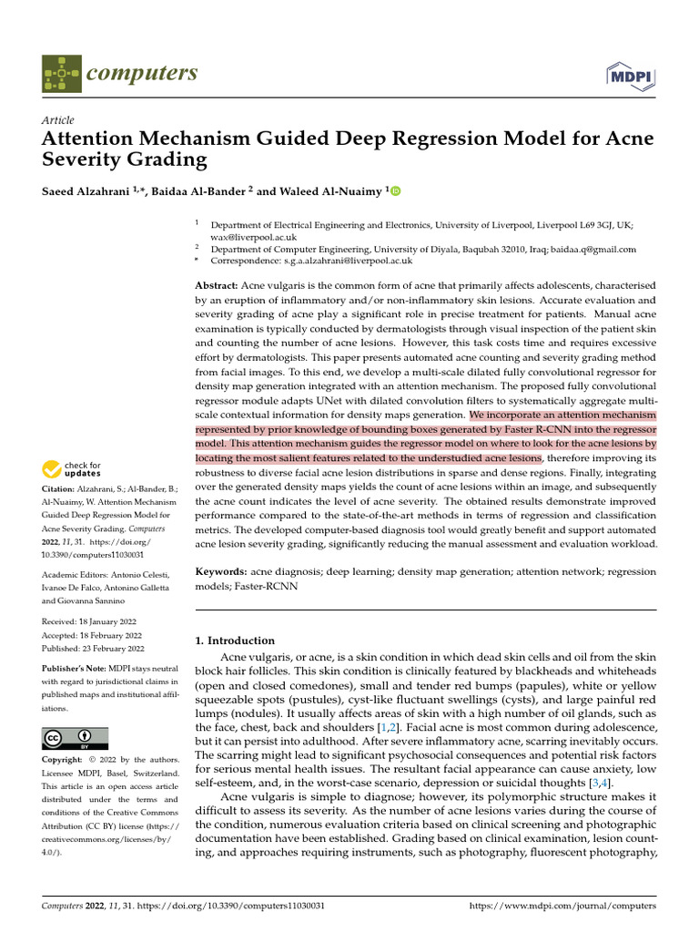 3pAttention Mechanism Guided Deep Regression Model for Acne | PDF | Sensitivity And Specificity ...