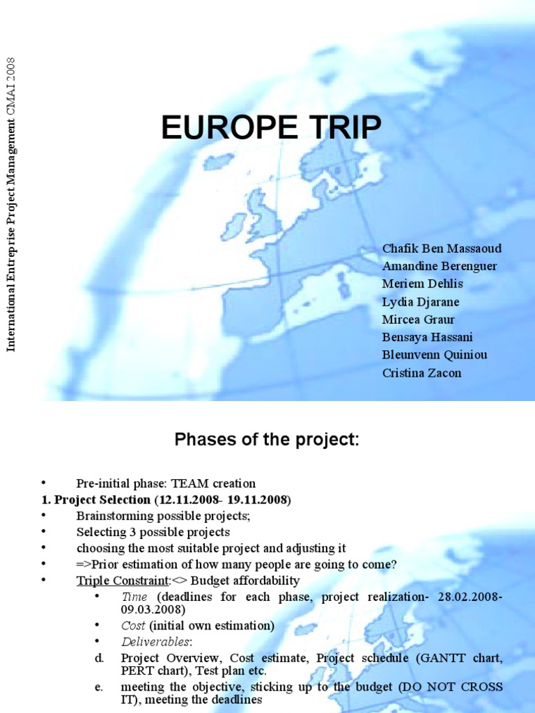 Europe Trip Project Management Guide | PDF | Project Management | Economies