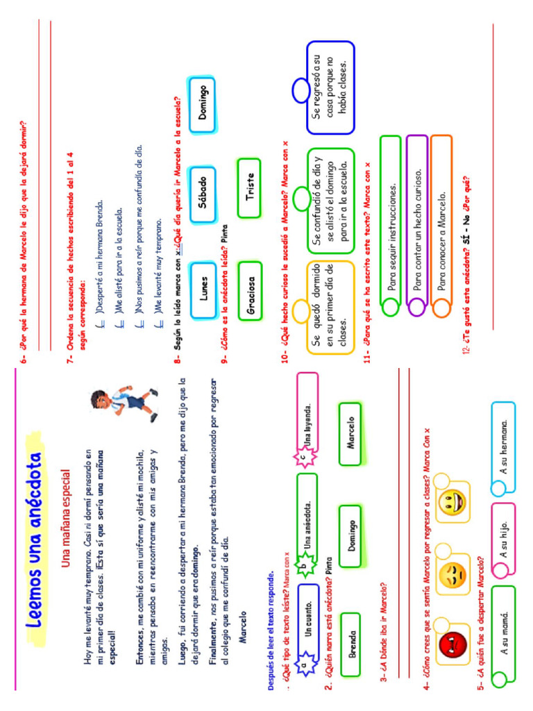 Ficha Leemos Una Anécdota de Mi Primer Día de Clases 2° Maestra Janet | PDF