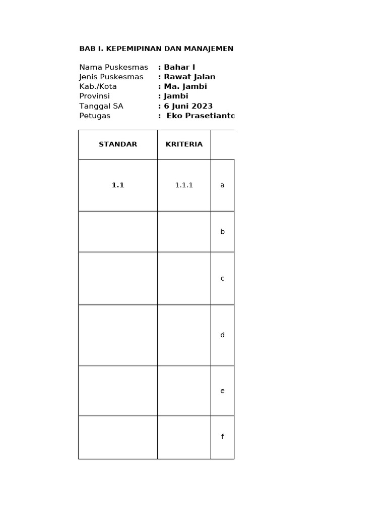 FORM SA PUSKESMAS Sesuai Bu Yulia | PDF