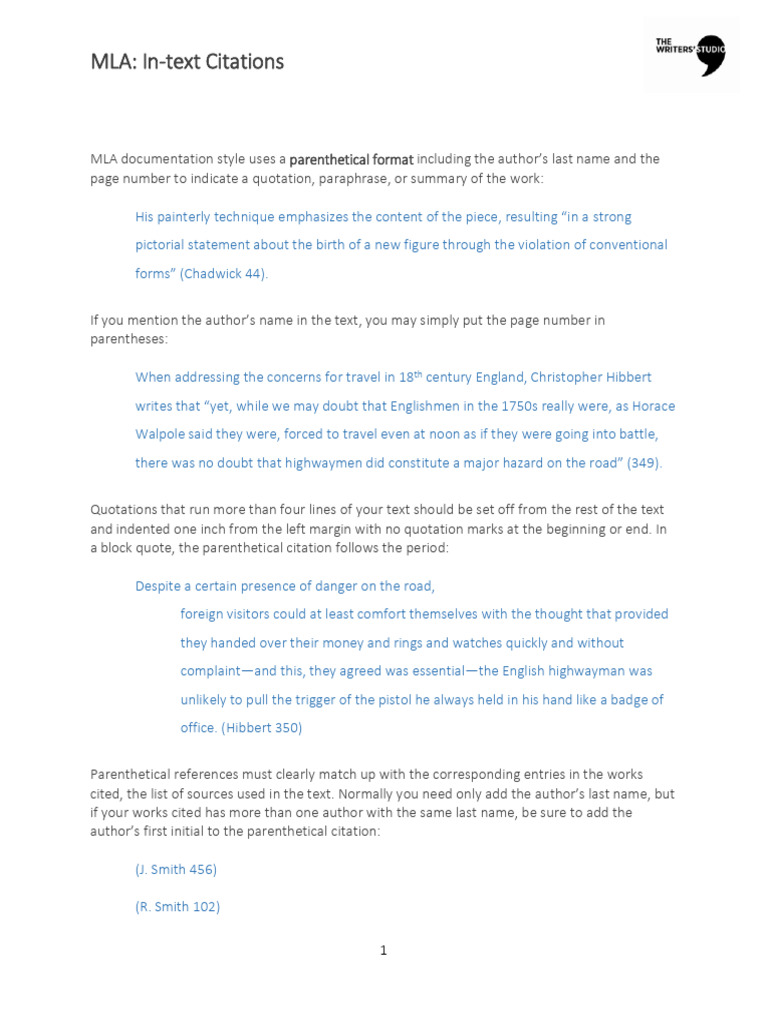 Intext MLA Citations Reference | PDF | Citation