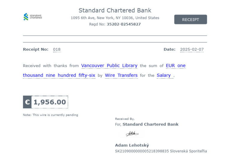 Standard Chartered Bank Transfer Receipt | PDF