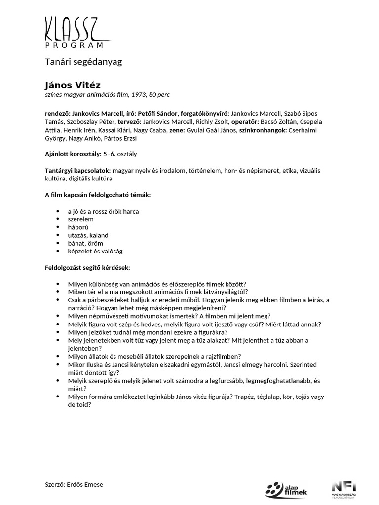 Janos_Vitez_Klassz_segedanyag | PDF