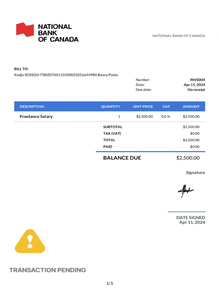 National Bank of Canada Receipt | PDF