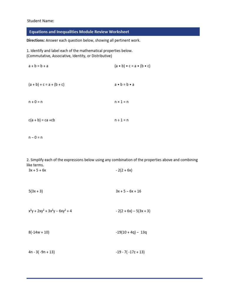 Equations and Inequalities Review | PDF | Equations | Inequality ...