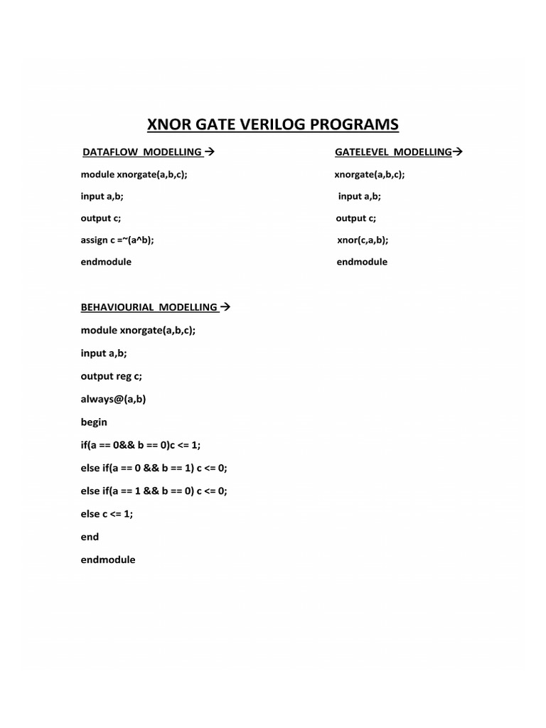 Xnor Gate Verilog Programs[1][1] (1) | PDF