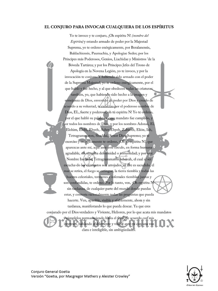 Orden Del Equinox - El Conjuro para Invocar Cualquiera de Los Espíritus Versión Ars Goetia | PDF