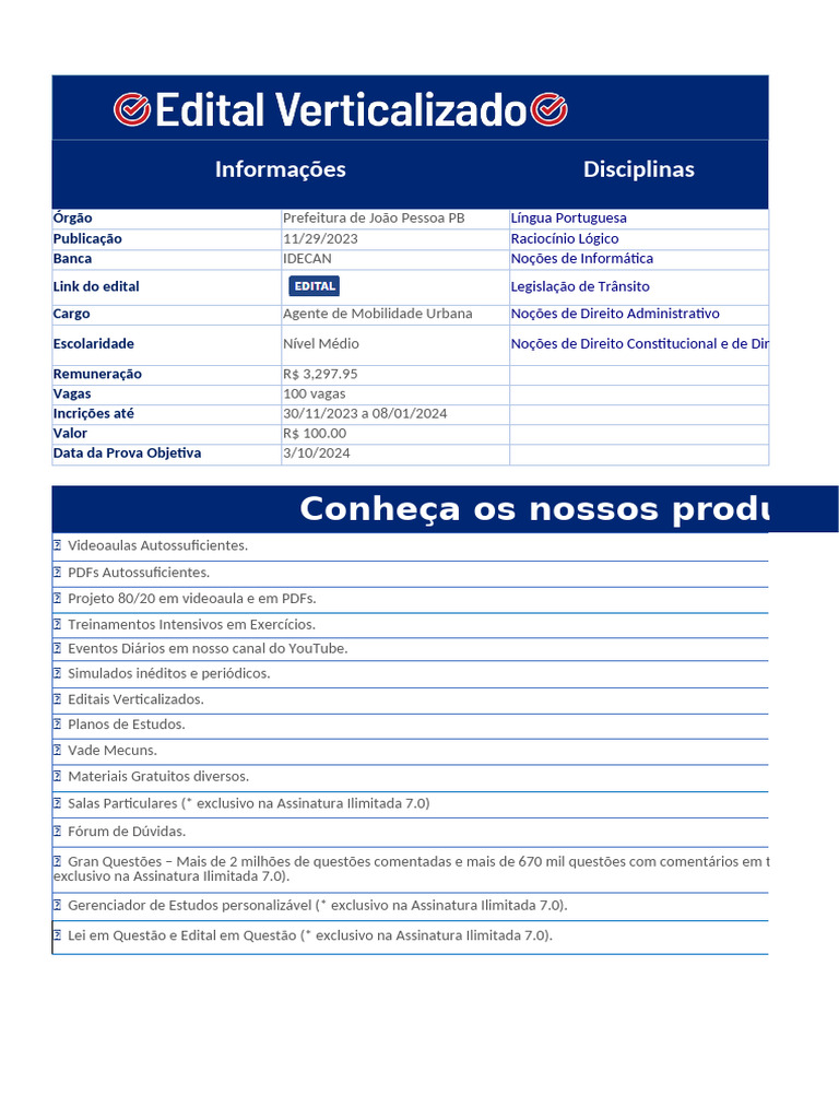 Edital Verticalizado Semob Joao Pessoa PB Agente de Mobilidade Urbana Pos Edital | PDF ...