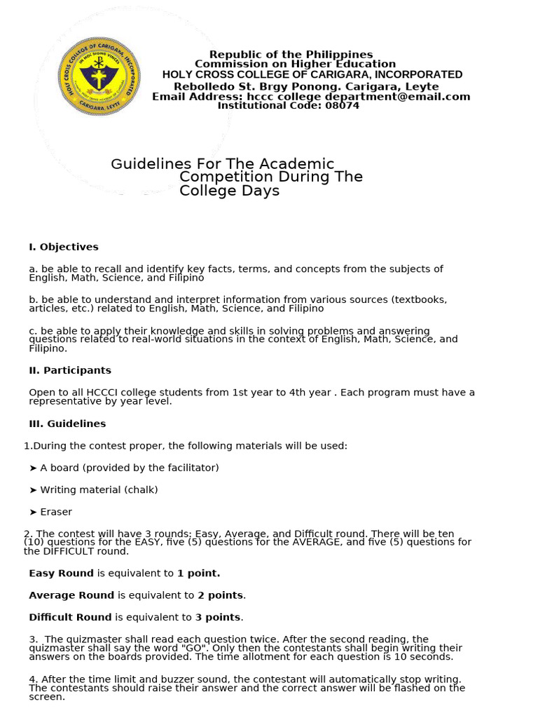 Academic Competition Guidelines HCCCI | PDF