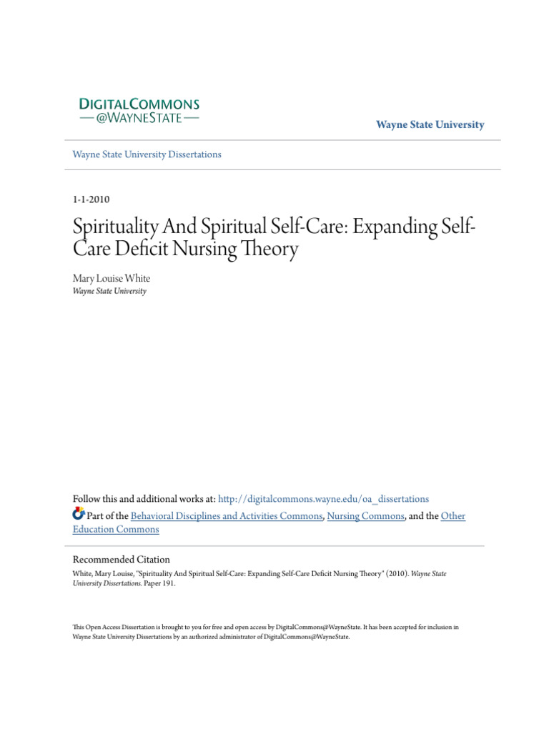 Spirituality and Spiritual Self-Care - Expanding Self-Care Deficit ...