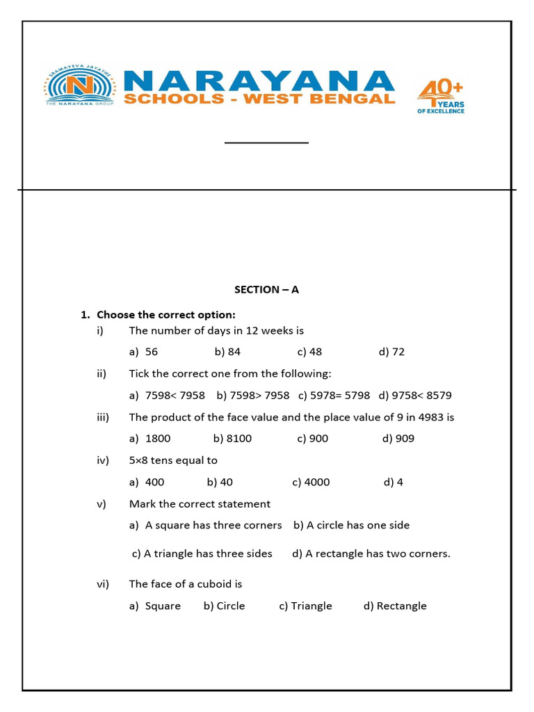 GRADE 3 REVISION PAPER Maths | PDF