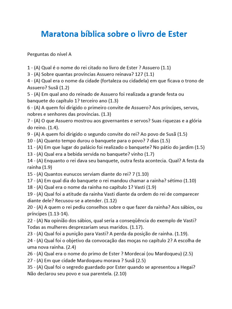 Maratona Biblica Com Mais de 200perguntas | PDF | Livro de Ester | Bíblia