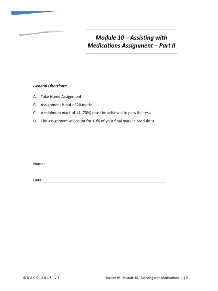 IV-11.2 Assigmt - Module 10 Assisting With Medications-Part II | PDF