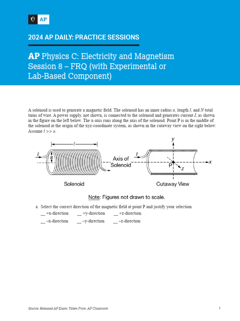 2024 AP Physics C Practice Session 8 | PDF | Magnetic Field ...