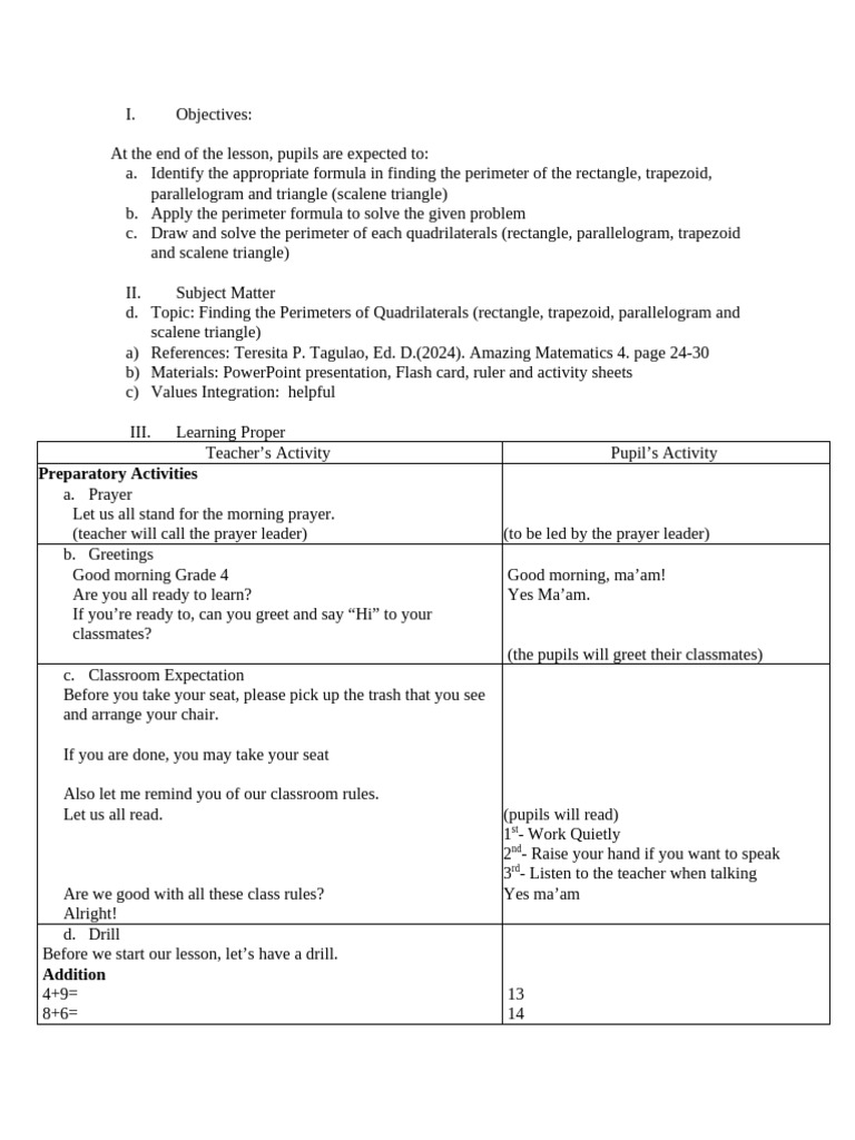 Lesson Plan Math-4 (Detailed 4) | PDF | Rectangle | Euclid