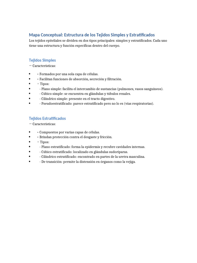 Mapa Conceptual Tejidos Simples Estratificados | PDF