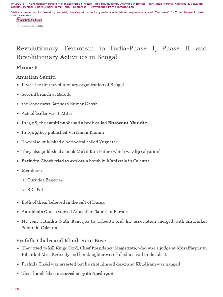 Revolutionary Terrorism in India | PDF | British India | Indian Nationalism