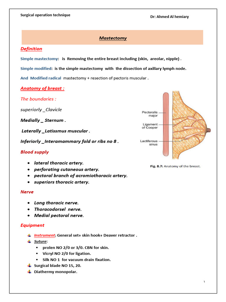 Mastectomy Surgical Technique Guide | PDF | Surgery | Surgical Suture