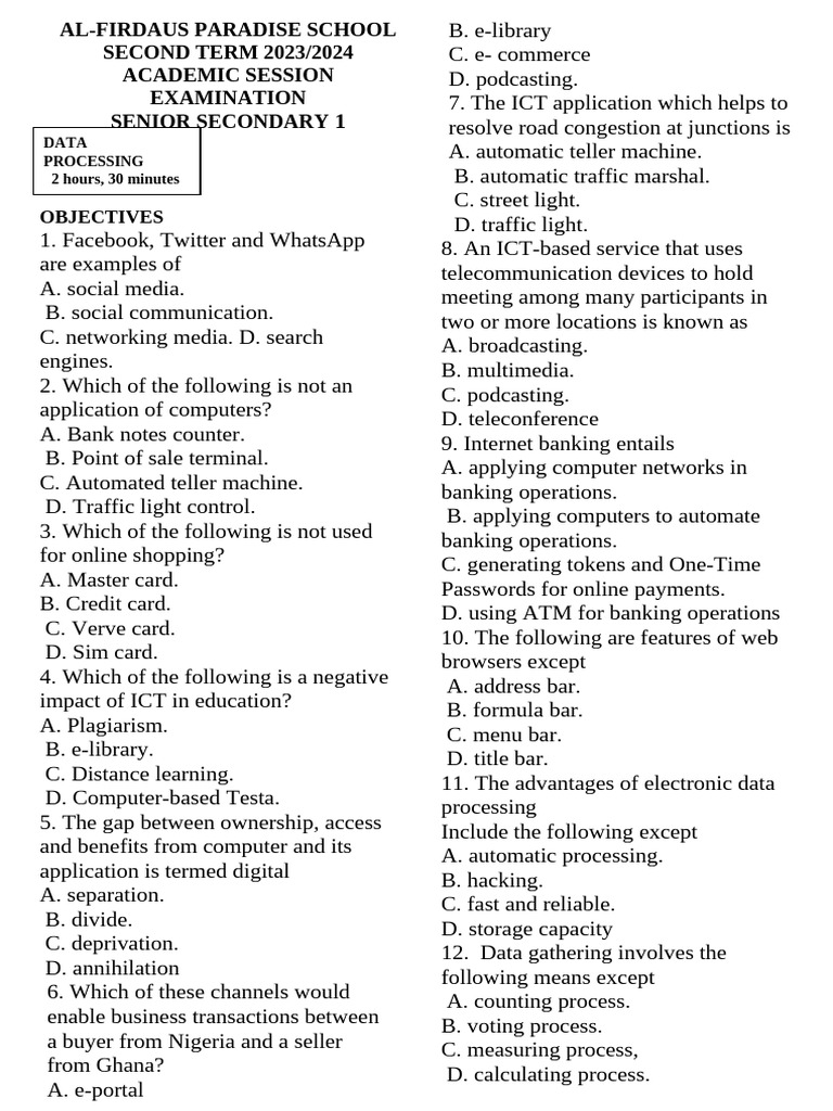 DP 2nd Term Examination Questions 2024-2 | PDF | Transmission Medium ...