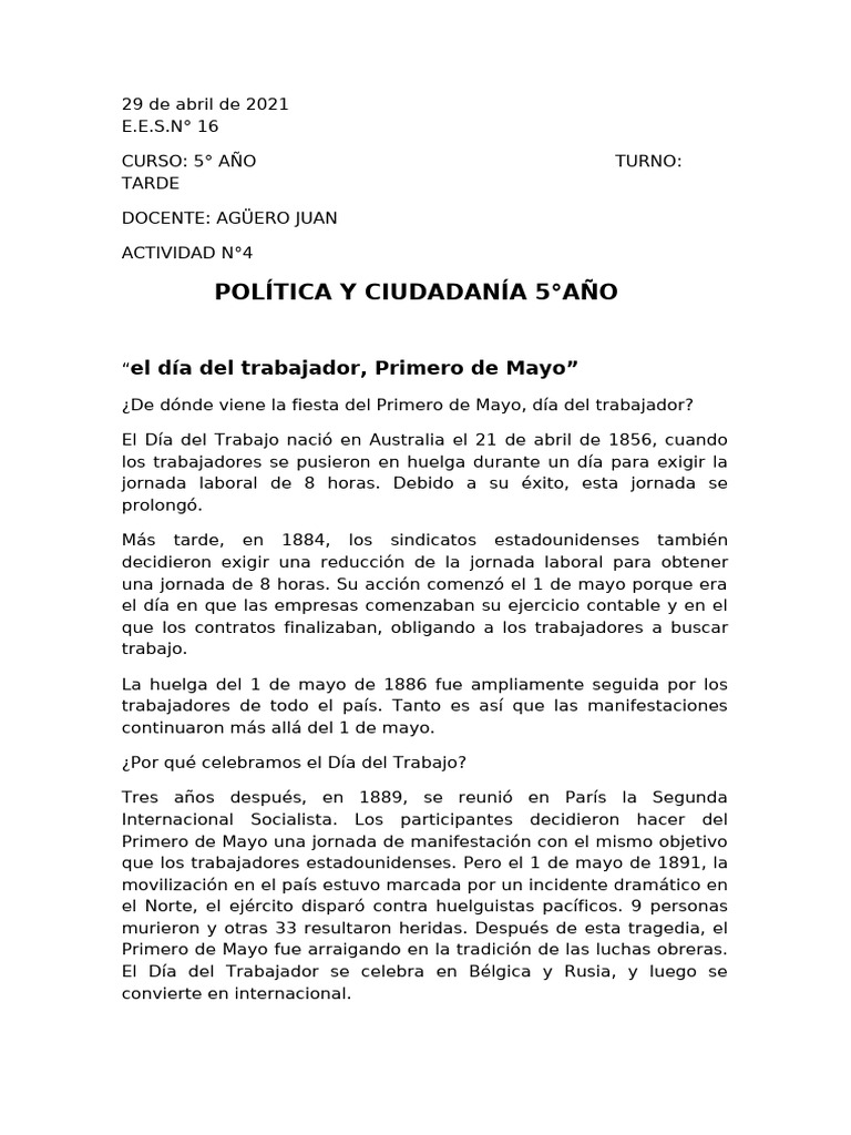 Pyc Actividad 5° Año | PDF | Relaciones laborales | Labor