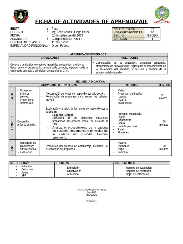 12va. SESION - 6TA SEMANA - FICHA DE ACTIVIDADES DE APRENDIZAJE DPP - 01-09-2023 | PDF ...