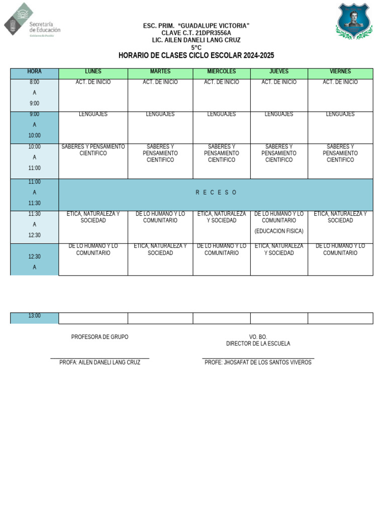 Horario de Clases 5C | PDF