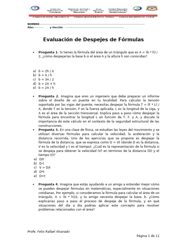 Ejercicios Prácticos de Despejes de Fórmulas | PDF | Fórmula | Viga ...