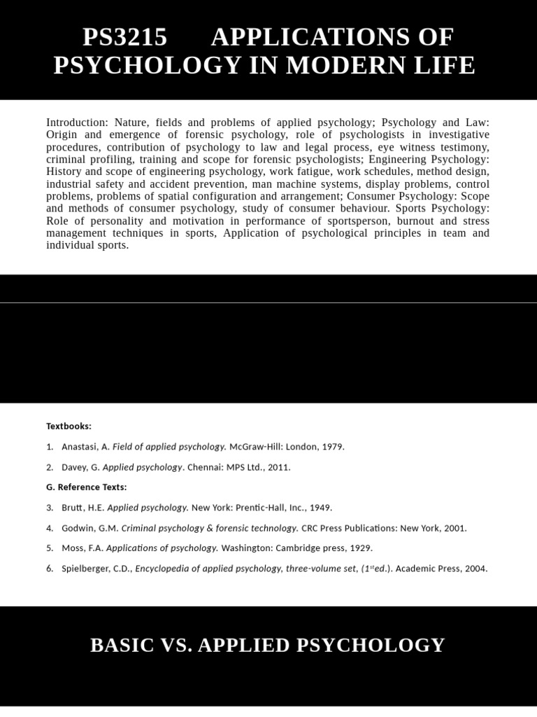 PS3215 Applications of Psychology in Modern Life | PDF | Psychology ...